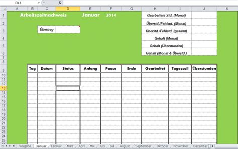 Arbeitszeitnachweis Vorlage Mit Excel Erstellen Office