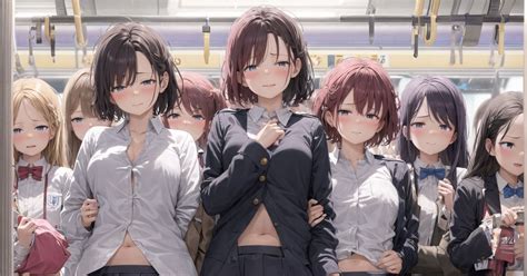 Ai Illustration Miniskirt High School Girl 満員電車⑥ 「暑さに耐えきれずに服をはだけ始める