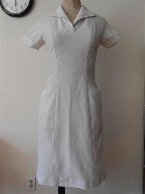 1960s White Nurse Uniform Dress Wiggle Fit Etsy Nurse Dress Uniform