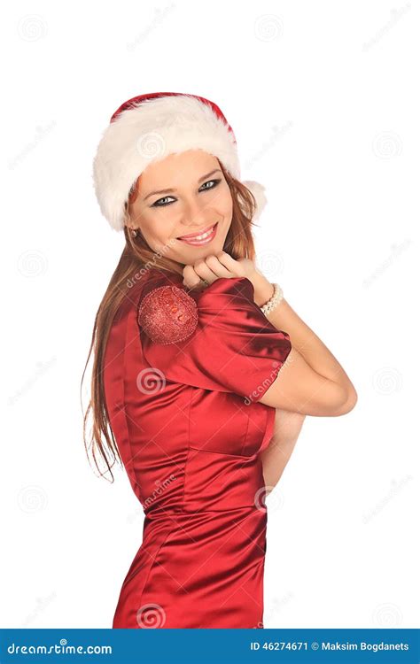 Portrait Of Beautiful Girl Wearing Santa Claus Clothes Stock Image