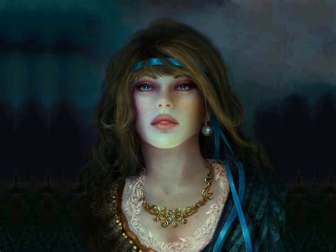 Blue Pearl Art Fantasy Necklace Ribbon Lady Blue Eyes Hd