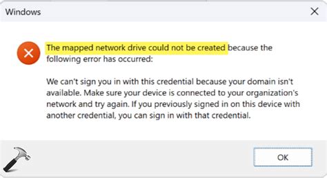fix the mapped network drive could not be created