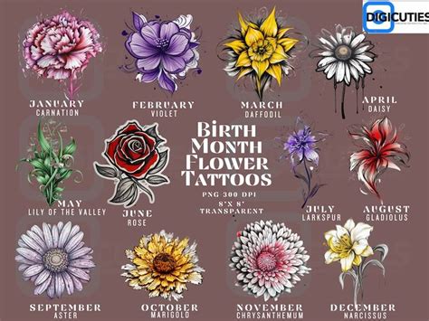 The Birth Month Flower Tattoos Are Available In Different Colors And