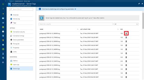 manage logs azure portal azure database for postgresql single