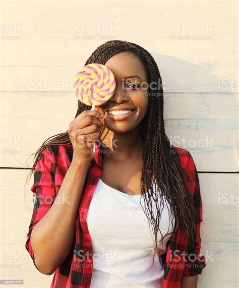 Portrait Beautiful Happy Smiling African Woman Having Fun With S Stock