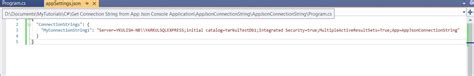 quick way to get connection string from appsettings json console