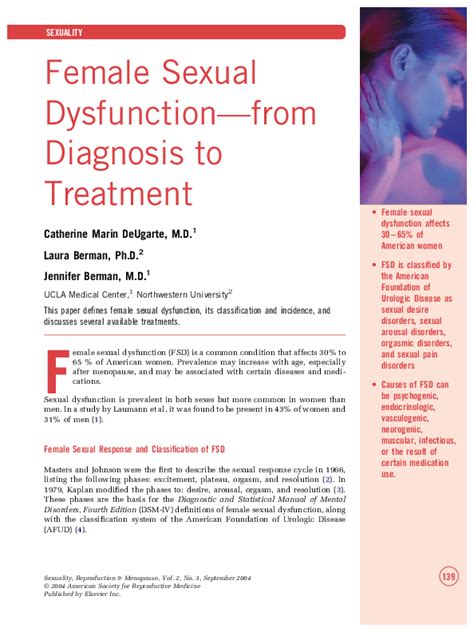 Pdf Female Sexual Dysfunction From Diagnosis To Treatment Jennifer