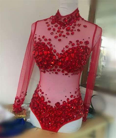 Nice Stage Wear Bodysuit Rhinestone Costume Perspectivite Prom Wear