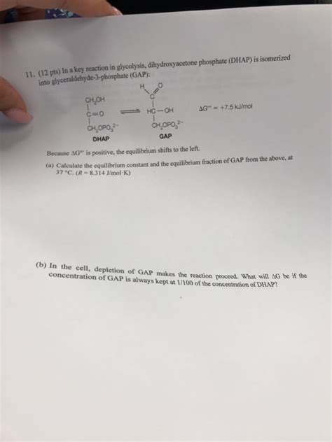 Solved 11 12 Pts In A Key Reaction In Glycolysis