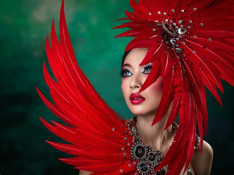 Wallpaper Face Women Model Red Makeup Clothing Flower Costume
