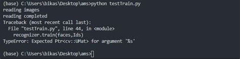 python unable to train images using lbphfacerecognizer