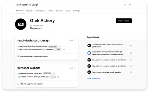 implement of vercel s dashboard design in react