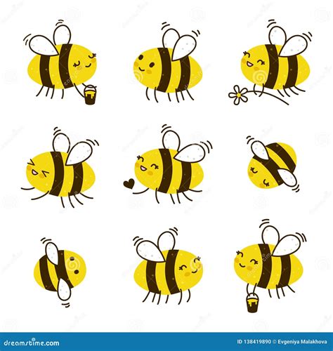 Set Of Kawaii Honey Bees Stock Vector Illustration Of Design 138419890