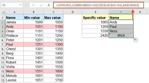 how to vlookup and return matching data between two values in excel