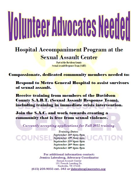 volunteer advocates needed for the hospital accompaniment program at