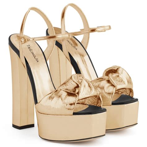 Women Big Size Knotted Sexy Dress Gold Heels Ladies Block Heel Stripper