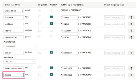 how do i create a new custom field in mailchimp sleeknote
