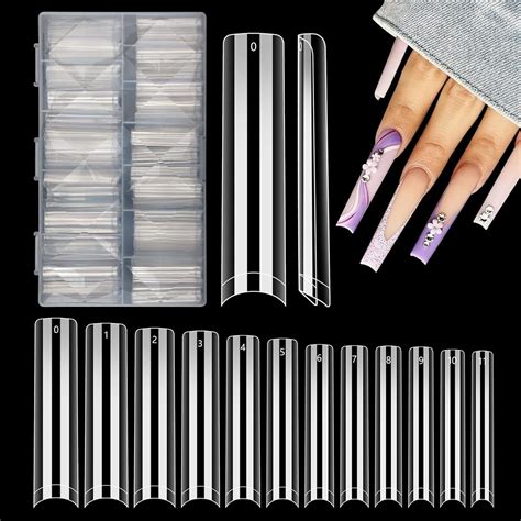 Ponamfo 504pcs 3xl Tapered Square Nail Tips Clear Acrylic Extra Long