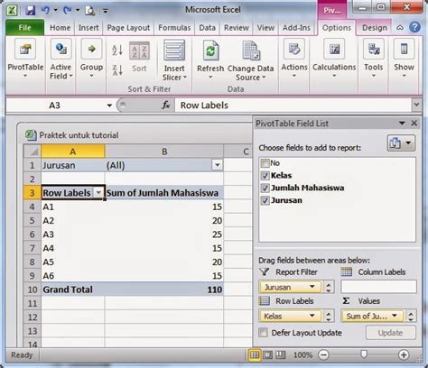 cara membuat pivot table untuk menampilkan data pada