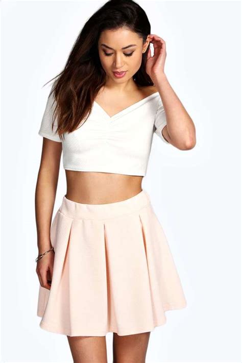 Boohoo Dani Jacquard Waffle Box Pleat Skater Skirt 22 Boohoo