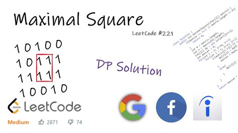 leetcode 221 maximal square youtube