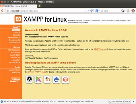 install xampp 1 8 3 php 5 5 under ubuntu linux mint
