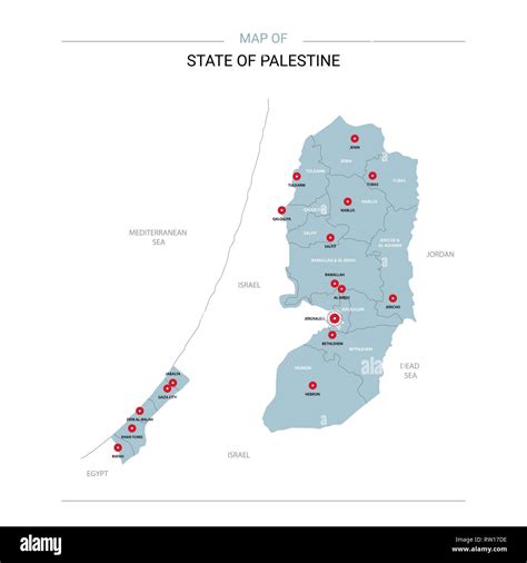 Palestine Vector Map Editable Template With Regions Cities Red Pins
