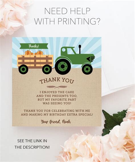 Editable Tractor Birthday Thank You Card Template Printable Etsy