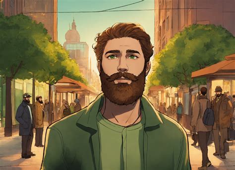 Lexica Illustration Of Man With Green Eyes And Light Brown Beard Is