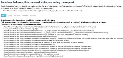 invalidoperationexception unable to resolve service for type