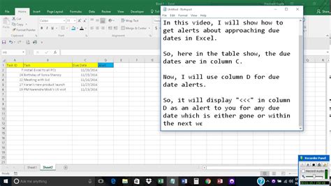 get alerts about approaching due dates in excel youtube