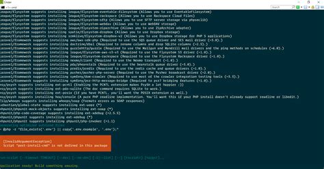 [invalidargumentexception] script post install cmd is not defined in