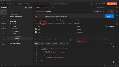 postman error 422 unprocessable entity with github api what