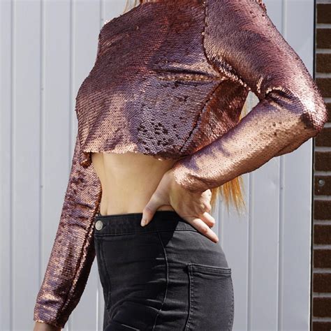 Missguided Rose Gold Sequin Crop Top Open Cape Depop