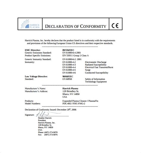 example of manufacturers declaration certify letter