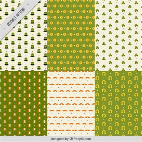 Free Vector Collection Of Six Flat Patterns For St Patricks Day
