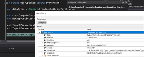 c key does not exist error in rsa asymmetric encryption decryption
