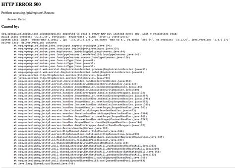 java error 500 problem accessing grid register unable to