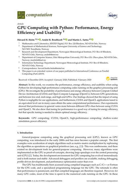 pdf gpu computing with python performance energy efficiency and