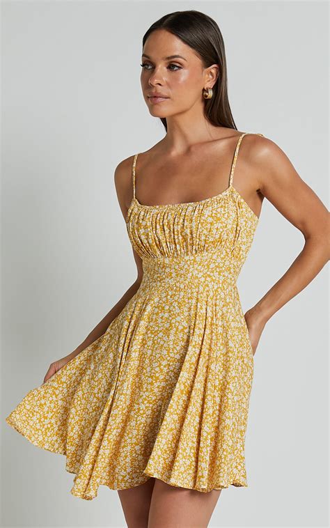 Summer Jam Mini Dress Strappy Slip Dress In Yellow Floral Showpo
