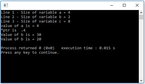 write c program to demonstrate the working of sizeof and ternary
