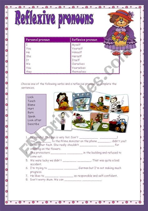 Reflexive Pronouns Esl Worksheet By Vanda51