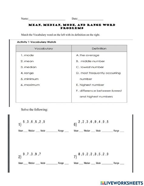 Mean Median Mode Range Worksheet Stem Sheets Worksheets Library