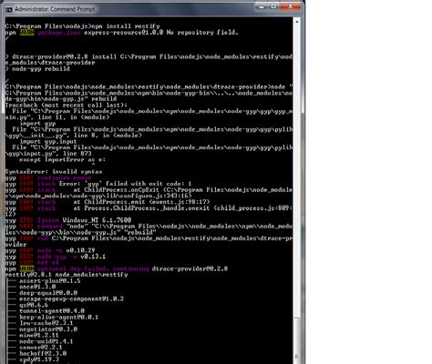 node js npm install restify error on windows 7 stack overflow