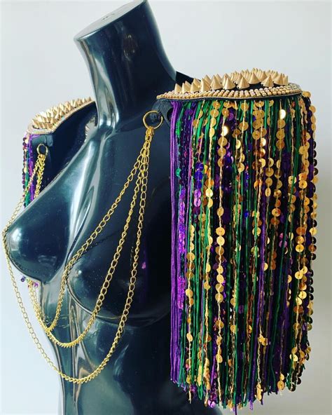 Purple Gold And Green Sequin Tassel Festival Epaulettes Etsy