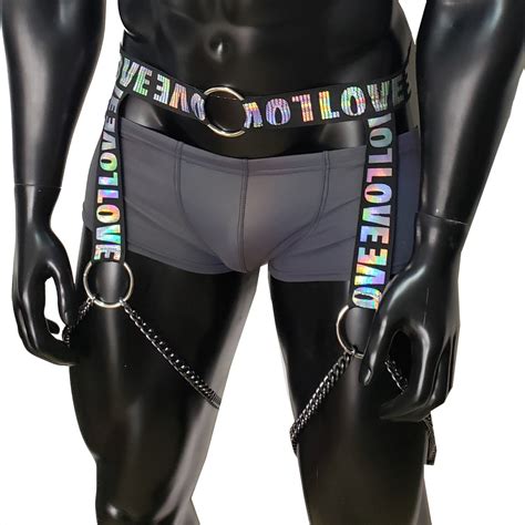 Us 45 00 Holographic Love Elastic Men Harness Gay Outfit Lgbt Pride