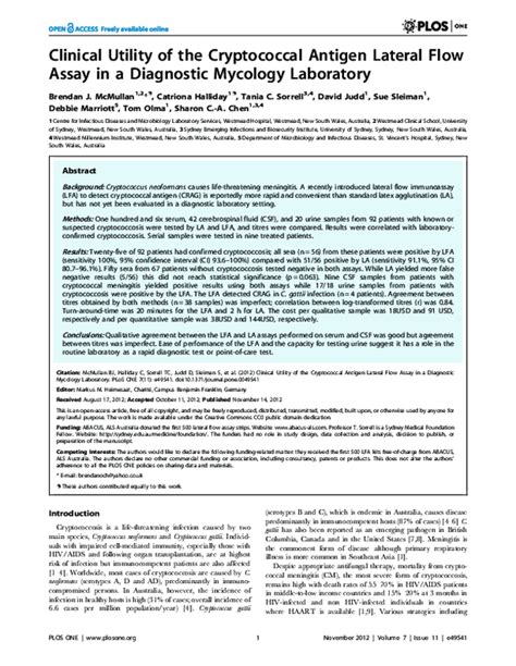 Pdf Clinical Utility Of The Cryptococcal Antigen Lateral Flow Assay