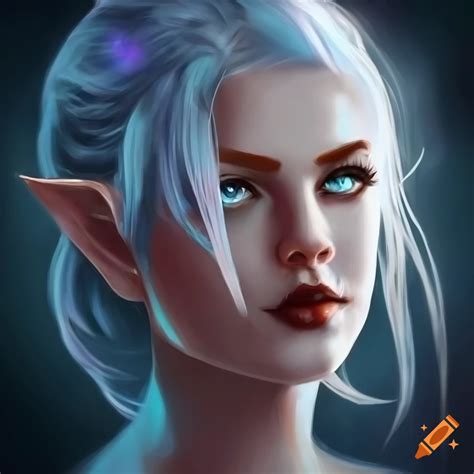Portrait Of A Mysterious White Haired Half Elf Woman On Craiyon