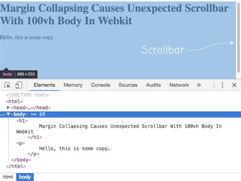 margin collapsing causes unexpected scrollbar with 100vh body in webkit