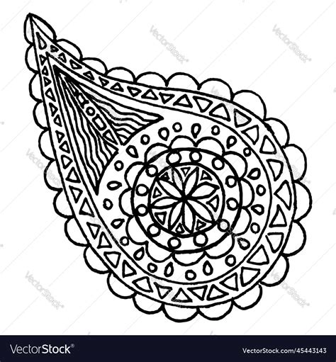 Paisley Buta Hand Drawn Monochrome Pattern Doodle Vector Image